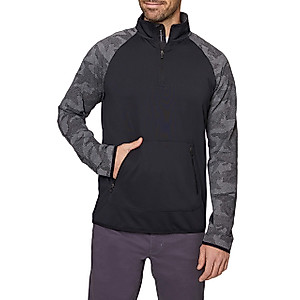 Hickey Freeman Men's Camo Jacquard Sleeve Quarter Zip, Black, XX-Large