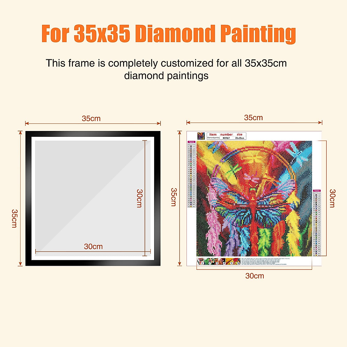 NAIMOER Upgraded 2Pack Diamond Painting Frames, Frames for 35x35cm Diamond Painting Canvas, Magnetic Diamond Art Frame Self-Adhesive, Diamond Painting Frames with Hooks for Wall Window Door (Black)