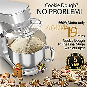 COOKLEE Stand Mixer, 9.5 Qt. 660W 10-Speed Electric Kitchen Mixer with Dishwasher-Safe Dough Hooks, Flat Beaters, Wire Whip & Pouring Shield Attachments for Most Home Cooks, SM-1551, Silver