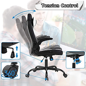 Dkeli, Gaming Chair Office Chair Desk Chair Ergonomic High Back Computer Chair with Lumbar Support Flip-up Arms Headrest PU Leather Swivel Task Chair