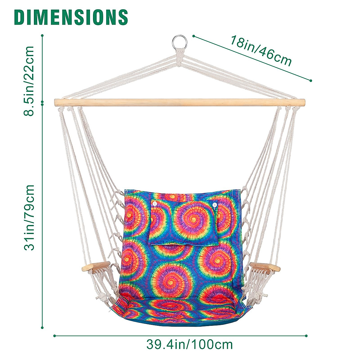 Backyard Expressions Reversible Hanging Rope Swing - Max 275 Lbs - Wooden Spreader Bar - for Any Indoor or Outdoor Spaces