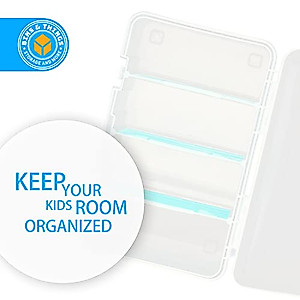 Bins & Things Craft Organizers and Storage - Lego Container - Small Containers with Lids - 4 Clear Compartments, 8x4x14 inches - Plastic Art Supply Organizer - Ribbon and Bead Organizer Box - Blue