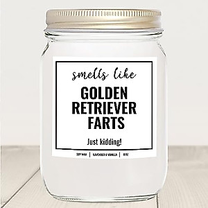 YouNique Designs Smells Like Golden Retriever Farts 8oz Soy Candle - Dog Farts Candle Gifts for Golden Retriever Lovers - Golden Retriever Gifts for Women, Men, Dog Lovers (Lavender & Vanilla)