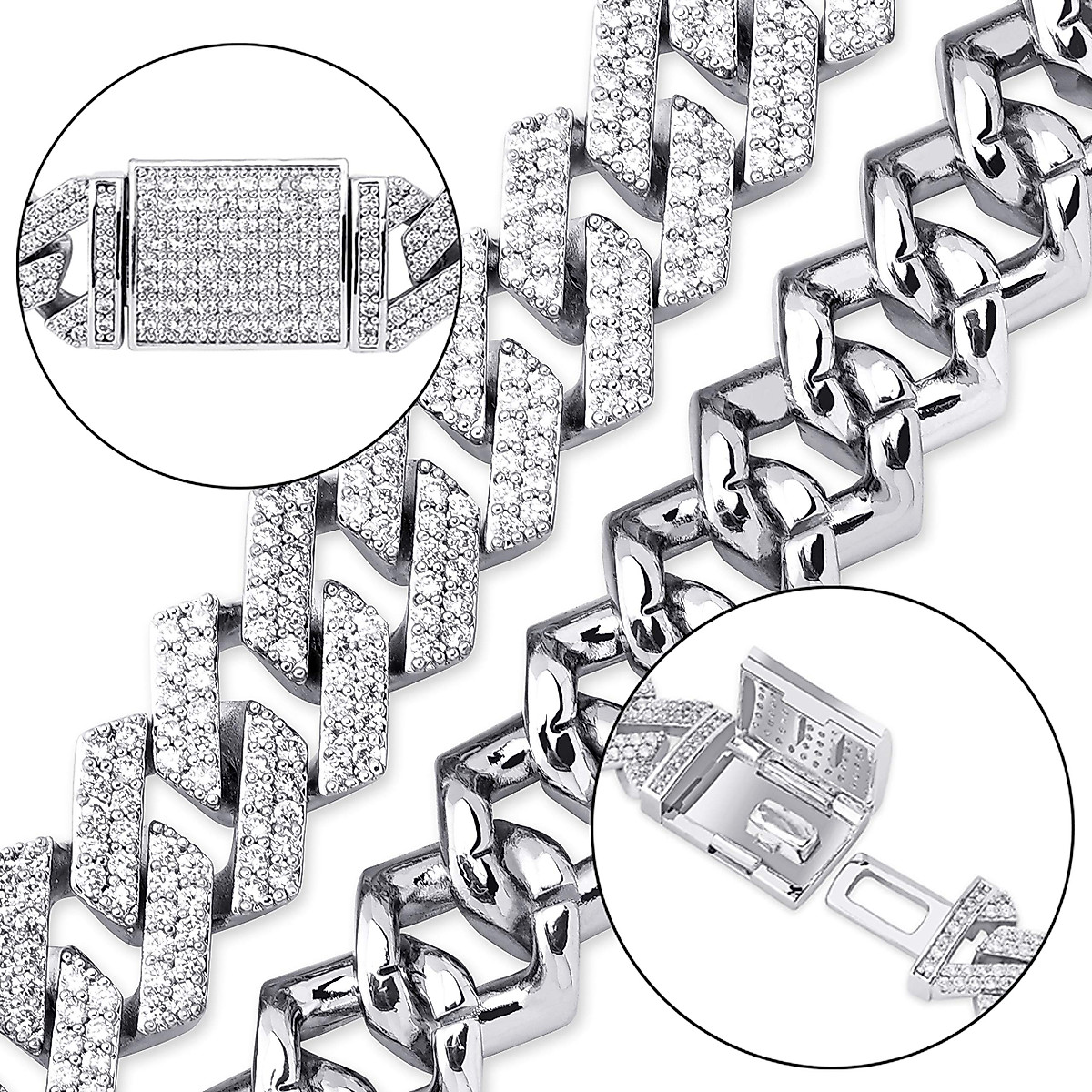TOPGRILLZ 14mm 6 Times 14K Gold Plated Iced out Lab Diamond Miami Cuban Link Bracelet for Men with Box Clasp Hip Hop (7, rhodium-plated)
