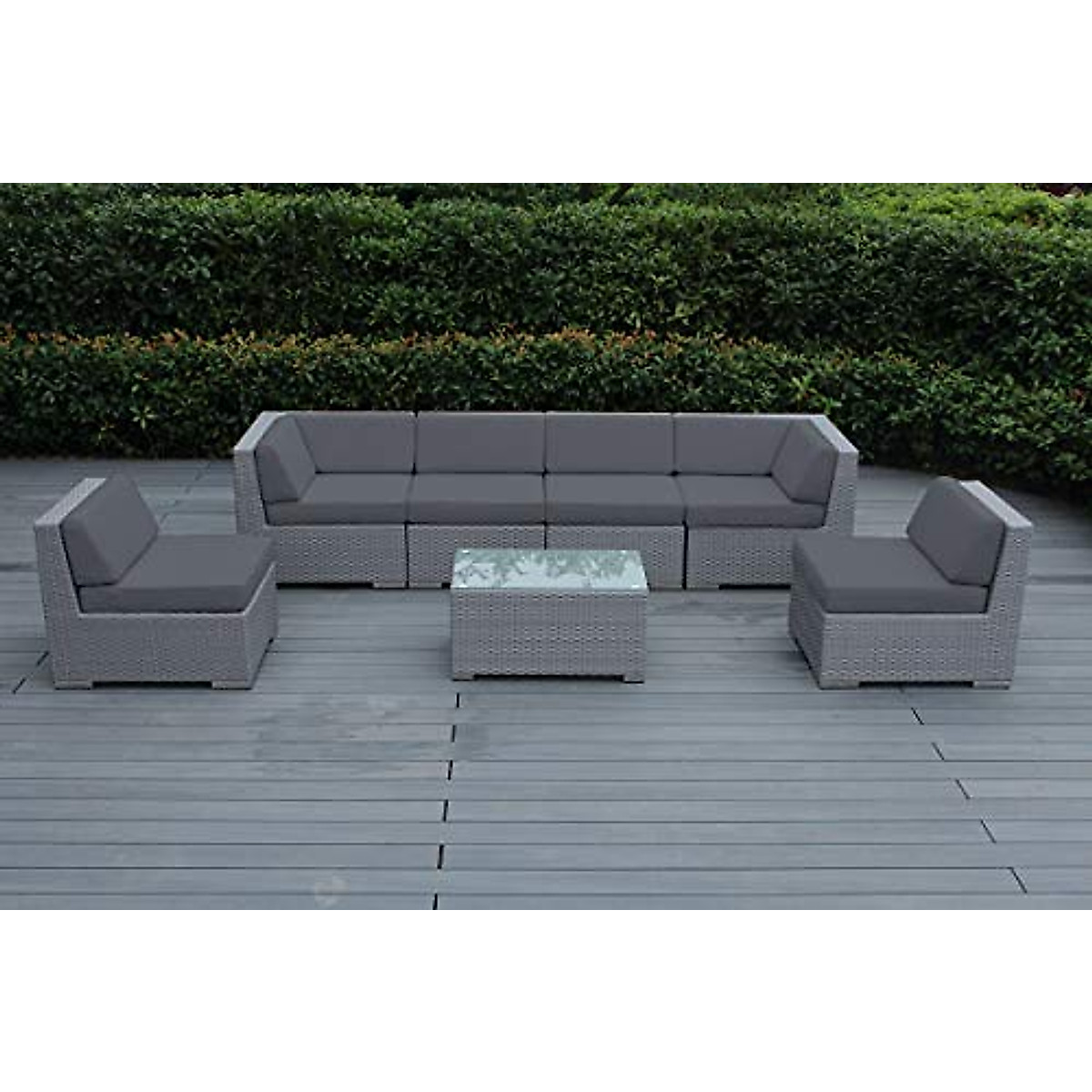 Ohana Collection 7-Piece Outdoor Patio Furniture Sectional Conversation Set, Gray Wicker with Gray Cushions - No Assembly with Free Patio Cover