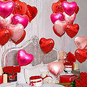 Upgraded Rose Gold and Red Balloons - Pack of 15 - Heart Shaped Foil Balloons for Valentines Day Wedding Birthday Bridal Shower Baby Shower Decorations