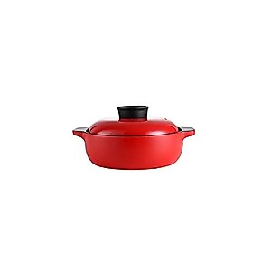 soup pot Premium Ceramic Casserole with Lid Heat Resistant Soup Pot Classic Round Stockpot Earthenware Pot Crimson Red 1.4L 2.4L stock pots with lids (Size : 2.4L)