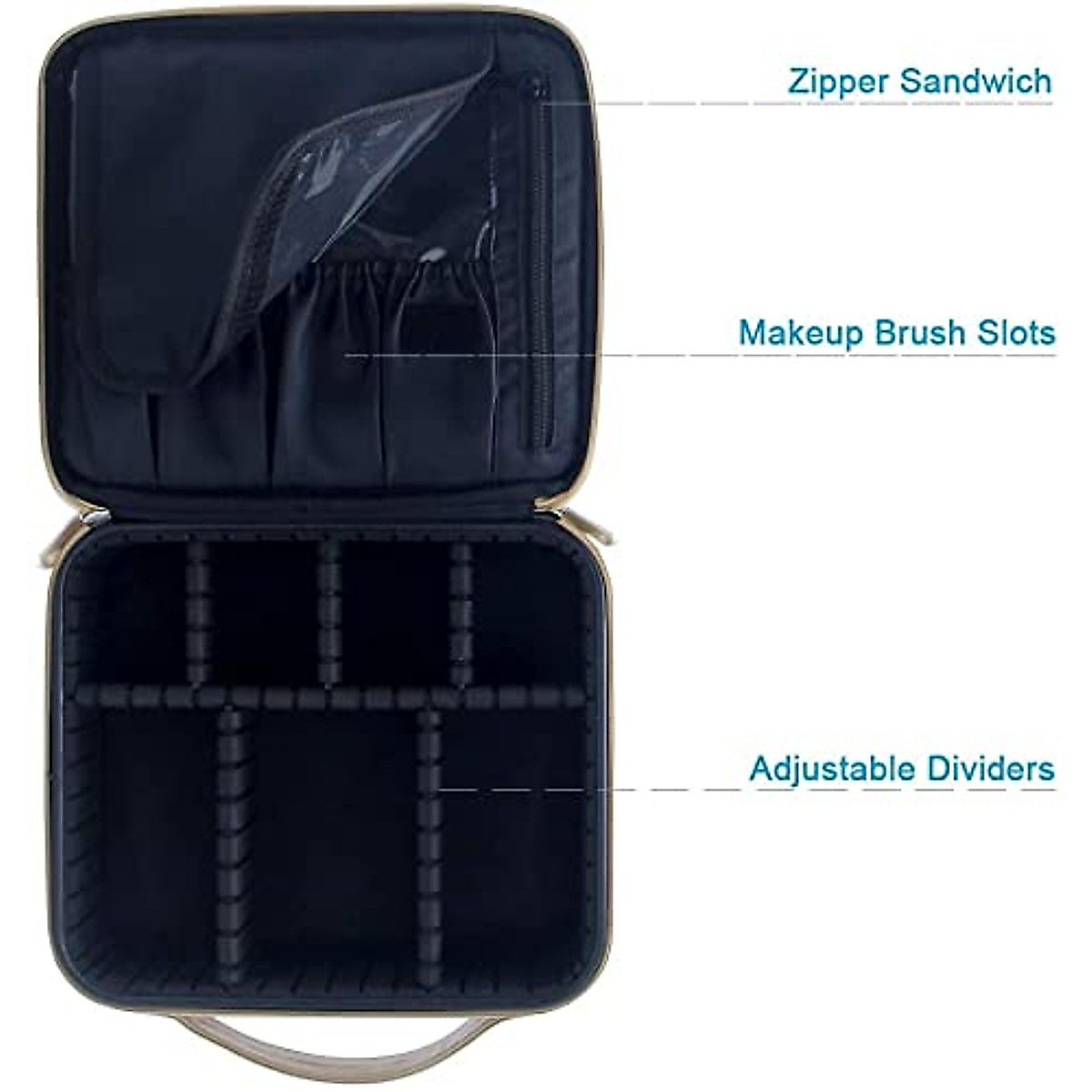 Relavel Cosmetic Case Makeup Case Travel Train Case Professional Portable Cosmetic Artist Storage Bag with Adjustable Dividers for Cosmetics Makeup Brushes and Adjustable Shoulder Strap (Rose Gold)