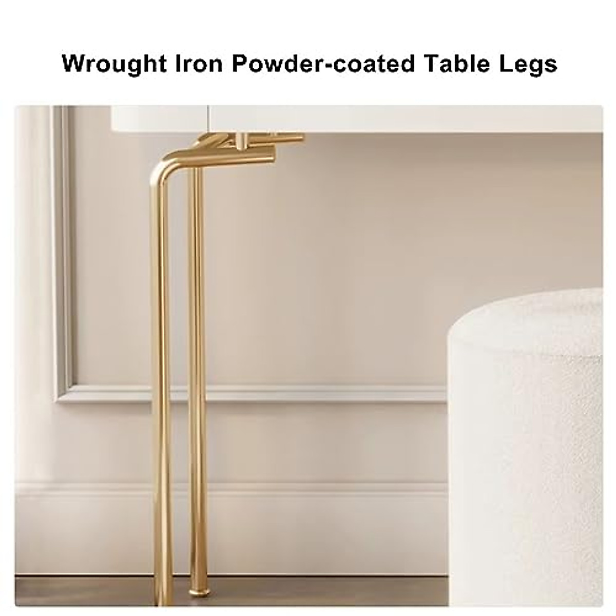 Attega Makeup Vanity Set, Vanity Table with Slate Tabletop, Dressing Table Set with Round Makeup Stool with Backrest for Bedroom