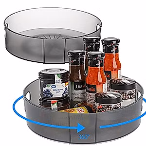 Dicunoy 2 Pack Lazy Susan Organizers and Storage, 12"/10" Turntable Plastic Kitchen Cabinets Turntray Container Bins for Pantry, Fridge, Countertop, Vanity, Sink, Spices, Condiments