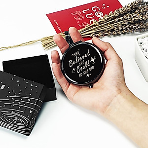 Calyders She Believed She Could Travel Compact Pocket Mirror(Black),Inspirational Gift for Friends, Sister, Daughter, Wife,Teens, Colleague Neighbor Nurse,Birthday Wedding Graduation Valentine's Day