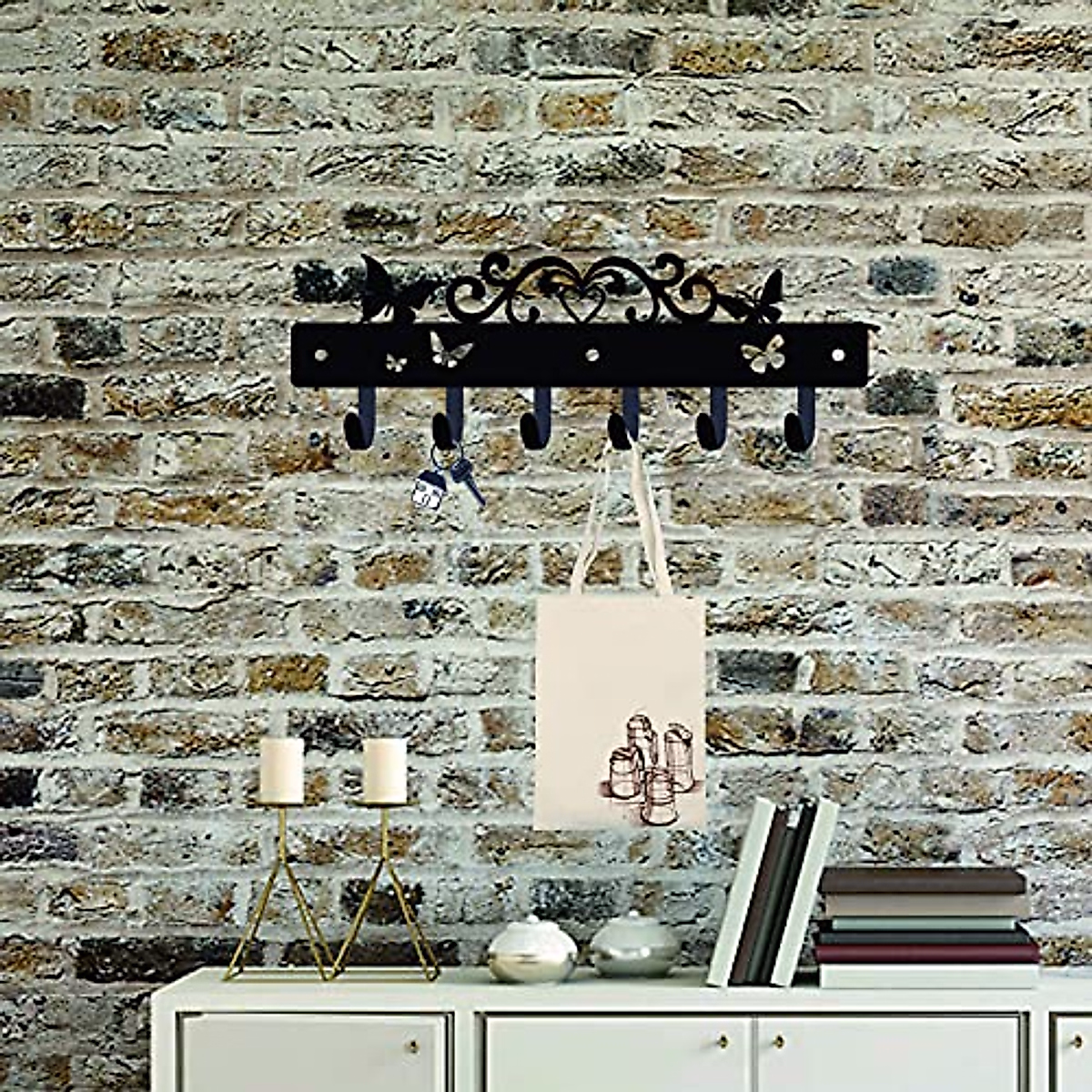 CREATCABIN Key Holder Decorative Coat Hooks Wall Mounted Metal Key Hooks Towel Racks with 6 Hooks Butterfly Design Iron Key Hanger for Wall, Bathroom, Kitchen, Entryway