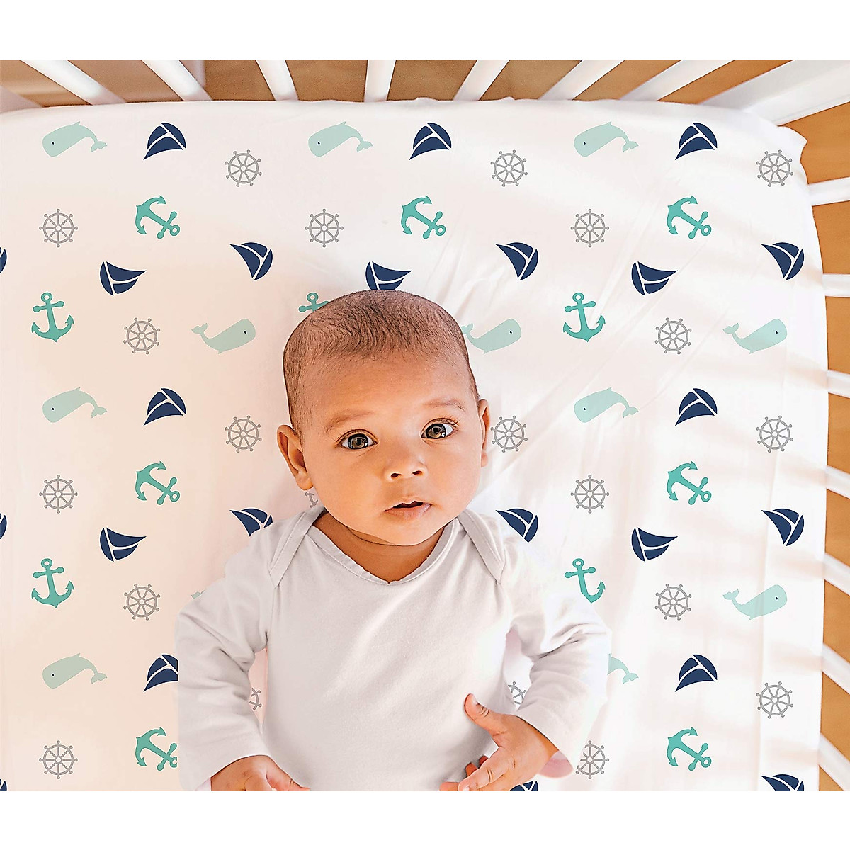The Peanutshell Nautical & Striped Crib Sheets for Baby Boys or Girls | Unisex 2 Pack Set