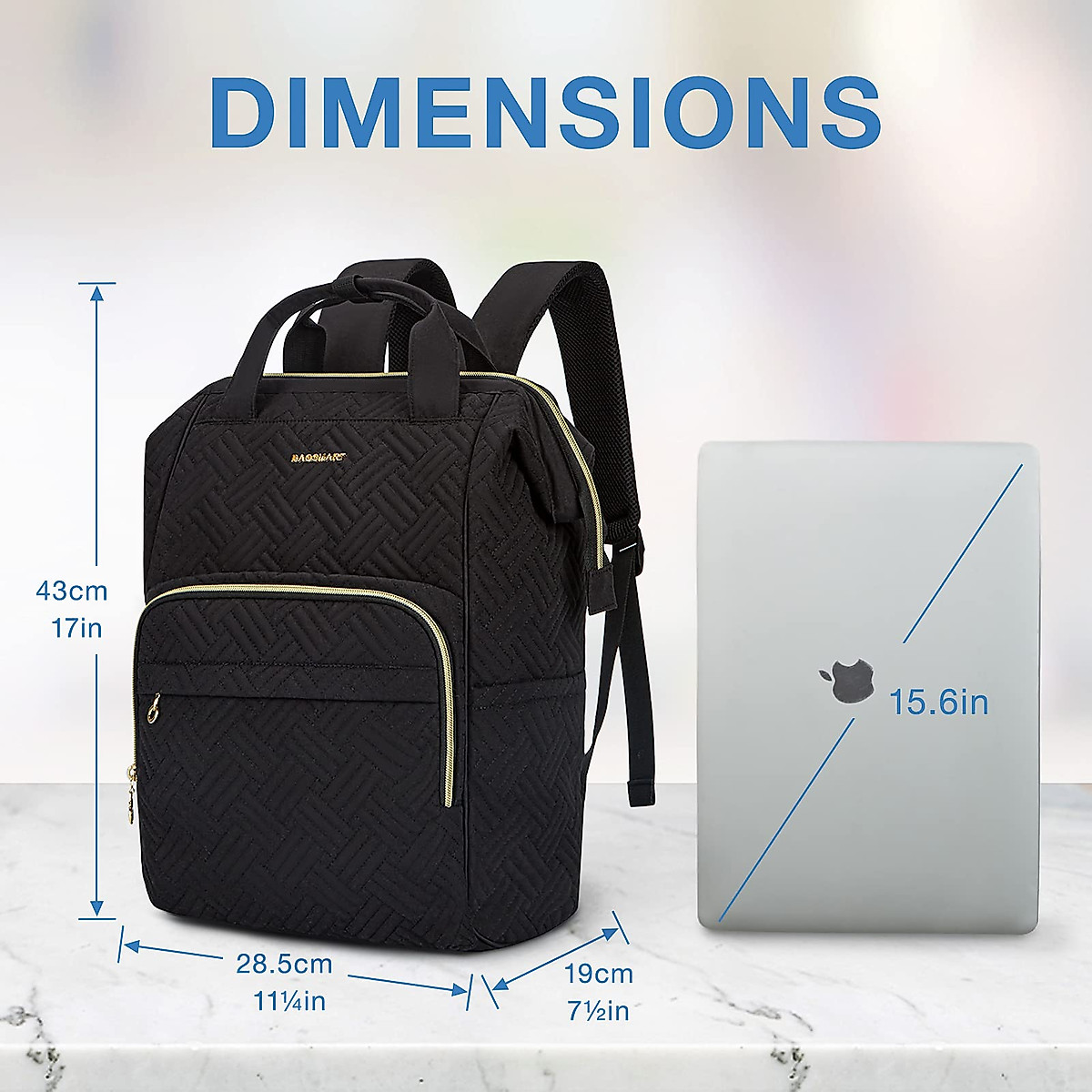 BAGSMART Laptop Backpack for Women Book Bag Cute Backpacks for School Womens Work Travel College Backpacks Gifts for Teacher Nurse, fits 15.6 Inch laptop Black