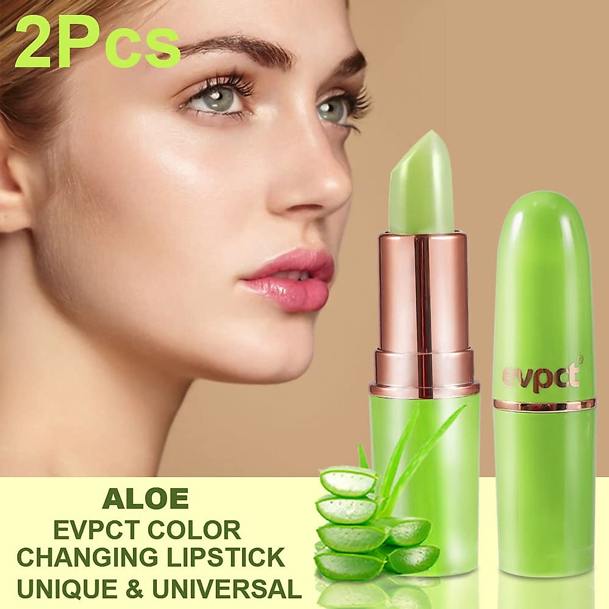 BINGBRUSH Color Changing Lipstick Queen,PH Mood Long Lasting Lip Gloss Korean Lip Balm Tinted Magic Makeup Moisturize Lipstick Set (2pcs Aloe, 2 Count (Pack of 1))
