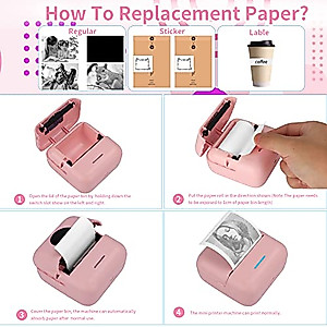 HuiJuKeJi Mini Sticker Printer Bluetooth Smart Pocket Inkless Thermal Printer with 10 Rolls Thermal Paper and Sticker for iOS&Android, Portable Receipt Printer for Photo Journal Notes Memo - Pink