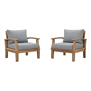 Modway EEI-1819-NAT-GRY-SET Marina Premium Grade A Teak Wood Outdoor Patio, Two Armchairs, Natural Gray