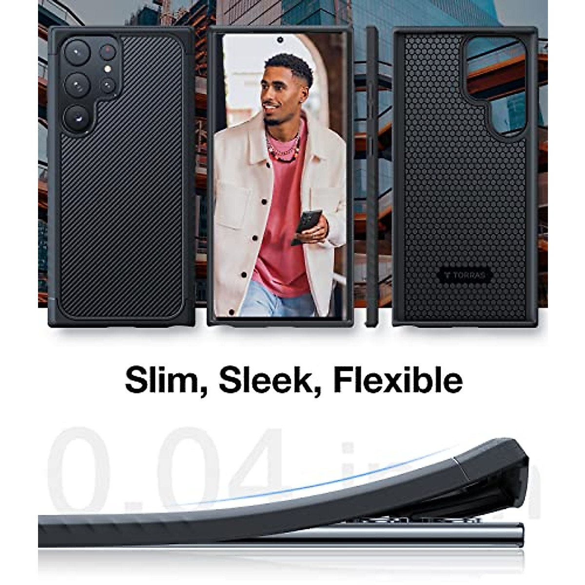 TORRAS Samsung Galaxy S23 Ultra Non-Slip Grip Case - Military Grade, Slim, Shockproof, Anti-Fingerprint, Matte Black