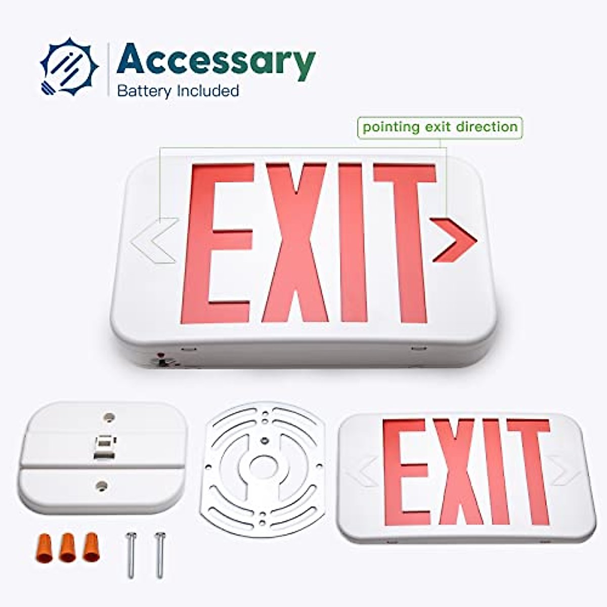 FREELICHT Red LED Exit Sign with Battery Backup，Exit Sign for Business，Easy to Install，UL Certified，AC 120/277V，Pack of 10