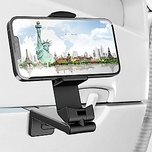 Perilogics Airplane Phone Holder Mount Universal in Flight Hands Free Viewing with Multi-Directional Dual 360 Degree Rotation (Black/Black)