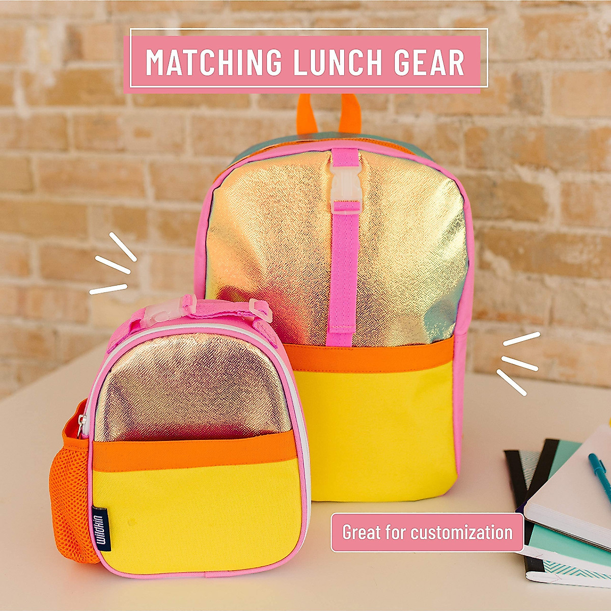 Wildkin Pack-it-All Kids Backpack Bundle with Clip-in Lunch Box (Orange Shimmer)
