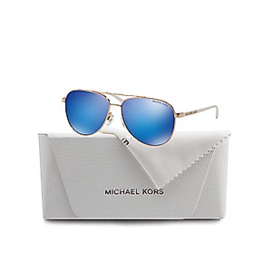 Michael Kors MK5007 HVAR Aviator 104525 59M Rose Gold White/Blue Mirror Sunglasses For Women + BUNDLE with Designer iWear Eyewear Kit