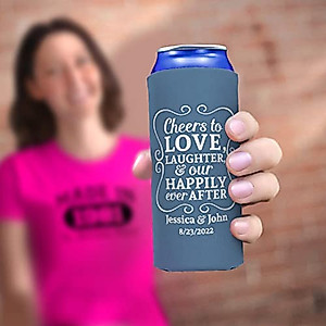 Cheers To Love Custom Names & Date 6-Pack Personalized Ultra Slim Can Coolies Slate Blue