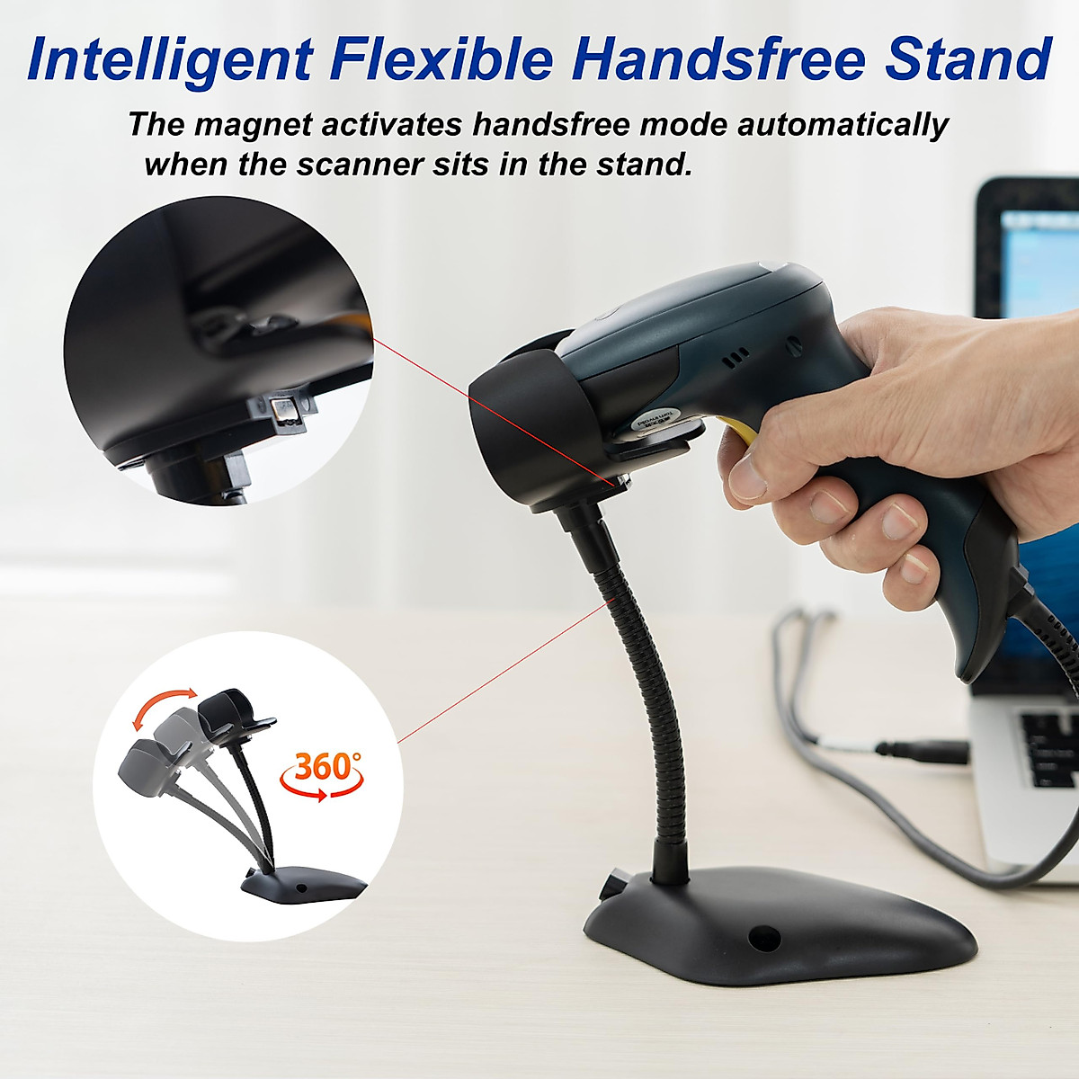 TEEMI 2D QR Barcode Scanner, USB Wired Virtual COM Port Handheld Omnidirectional Scanning, Digital Coupon Screen Code Driver License Scan for Mac OS and Android with OTG Adapter, Window PC, Linux