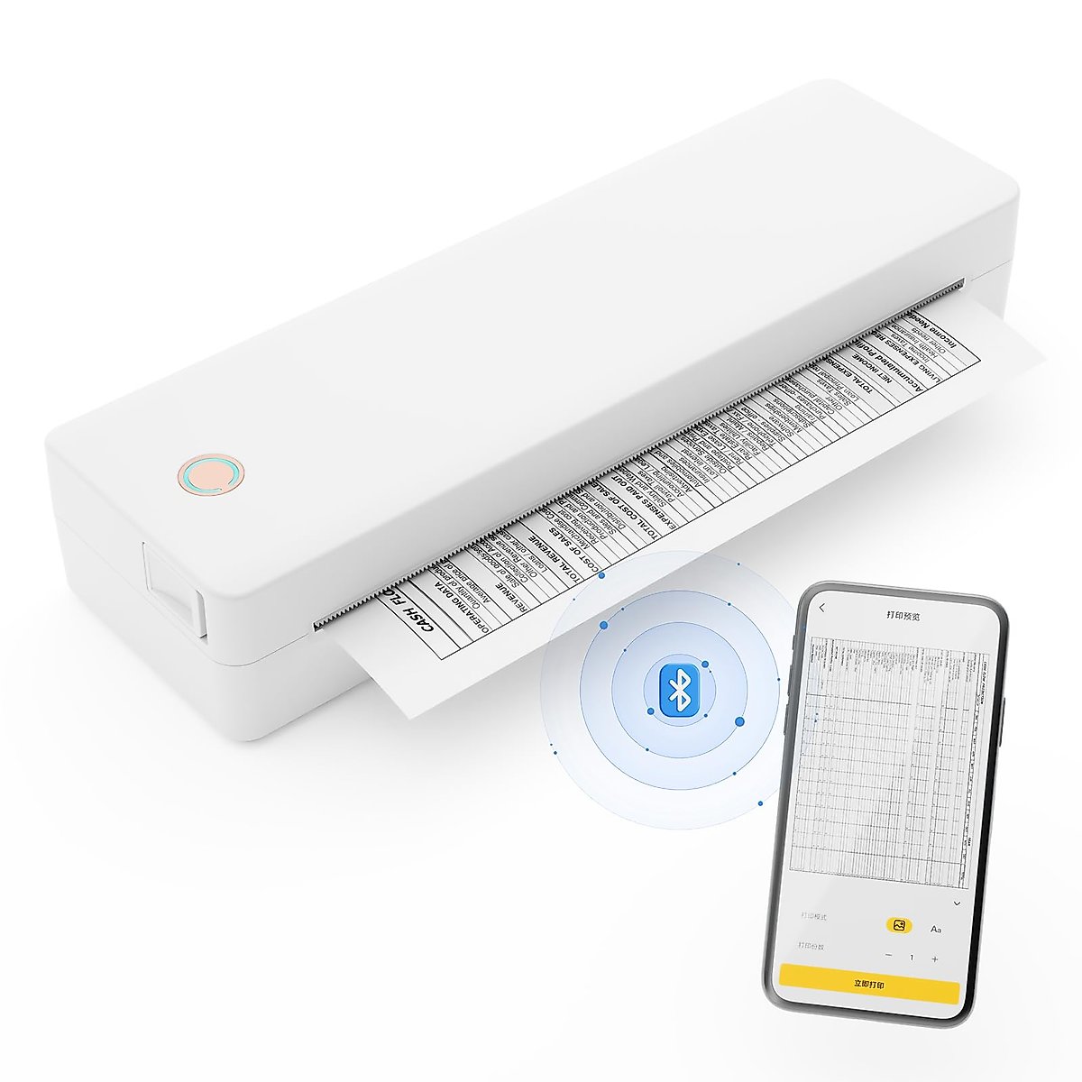 A4 Portable Thermal Printer Wireless BT & USB Connect with Mobile Computer 57mm/80mm/110mm/210mm2in/3in/4in/8in) Inkless Printing PDF File Webpage Contract Documents Picture Comes with 1pc Thermal