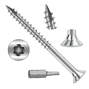 JOUGU Wood Screws #14 × 2-3/4 inch Torx Star Drive Deck Screws Flat Head M6 × 70 Countersunk T30 Self Tapping Thread Cut 100pcs Carbon Steel Galvanized, (Small Box)