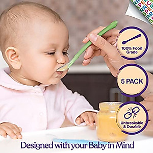 Best First Stage Baby Infant Spoons, 5-Pack, Soft Silicone Baby Spoons Training Spoon Gift Set For Infant