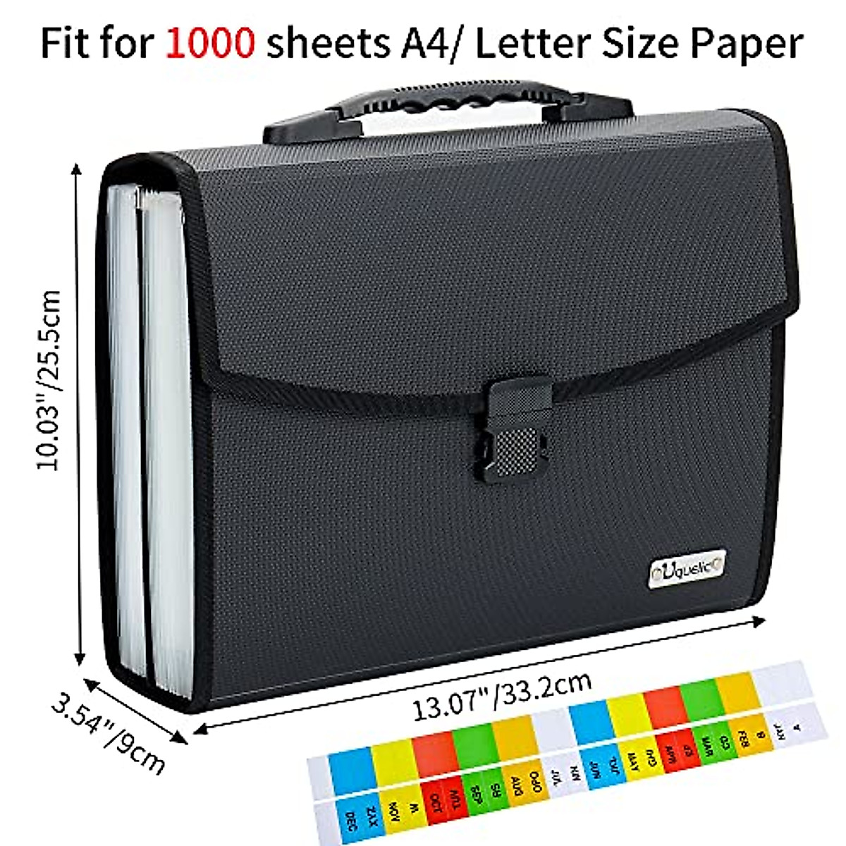 Uquelic 26Pockets Expanding File Folder - Upgraded Durable Buckle, Base with Ergonomic Portable Handle/Large A4 Letter Size Expandable File Organizer/Accordion Filing Document