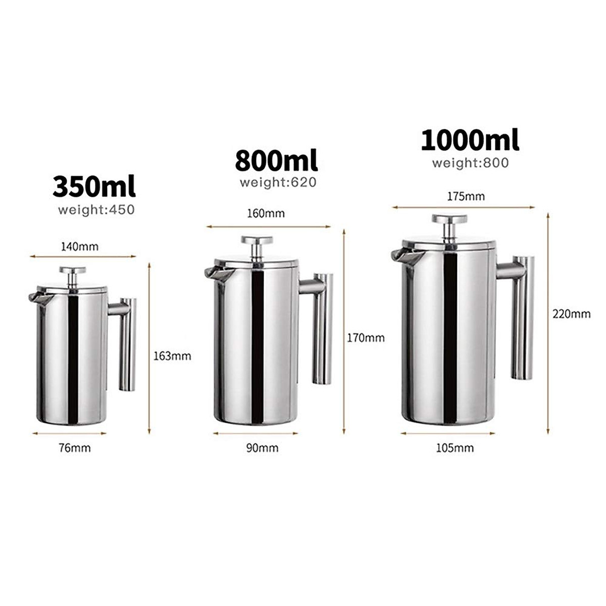 French Press Coffee Maker Stainless Steel Screen Double Walled Percolator Coffee Pot Tea Press Espresso Maker Stylish Rust Free Kitchen Accessory-Stainless Steel French Press Easy to Use