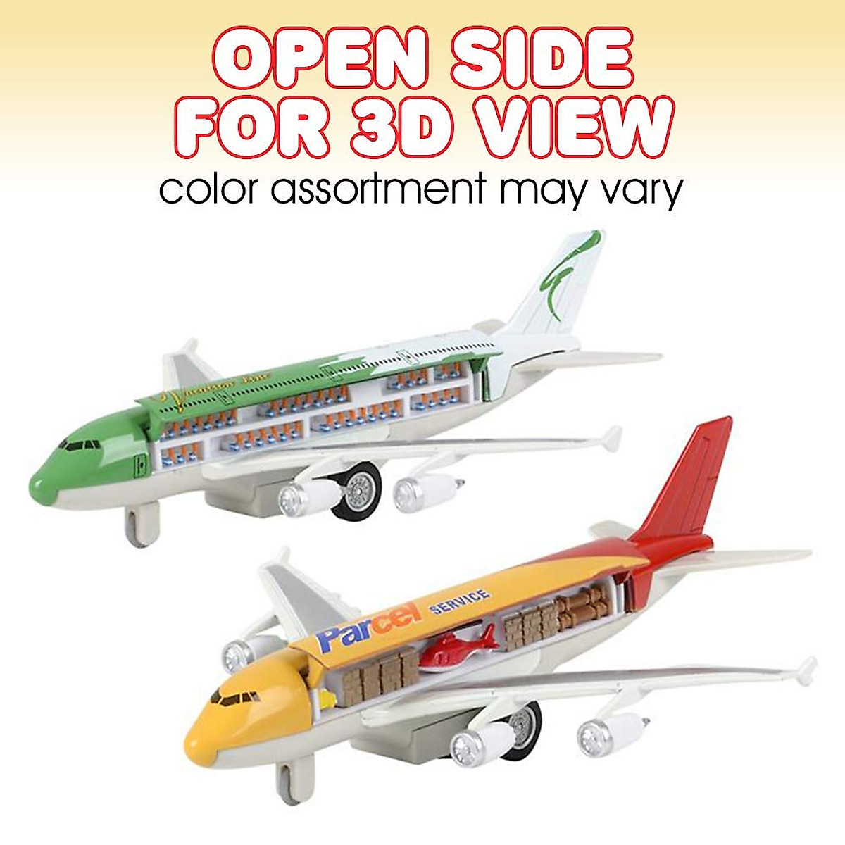 ArtCreativity Diecast Pullback Super Jumbo Airplanes with 3D Anatomy View, Set of 2, Diecast Metal Cargo & Passenger Airplane Toys for Kids, Aviation Themed Party Decorations, Best Birthday Gift