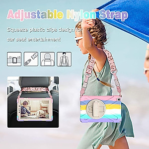 TSQ Case for 8.0 Inch 2019 SM-T290/T295 for Kids Girls | Heavy Duty Rugged Protective Cute Colorful Case w/Stand Hand Shoulder Strap for Tablet 8 Inch | Rainbow Pink