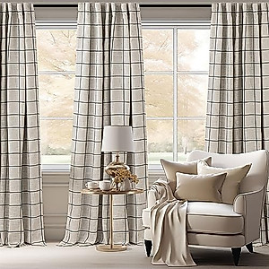 MIULEE Plaid Blackout Curtain - Thick Linen Curtain with White Liner, Farmhouse Checkered Gingham Pattern Window Drape Back Tab & Rod Pocket for Living Room Bedroom, Black, W52 x L96 inches, 1 Panel