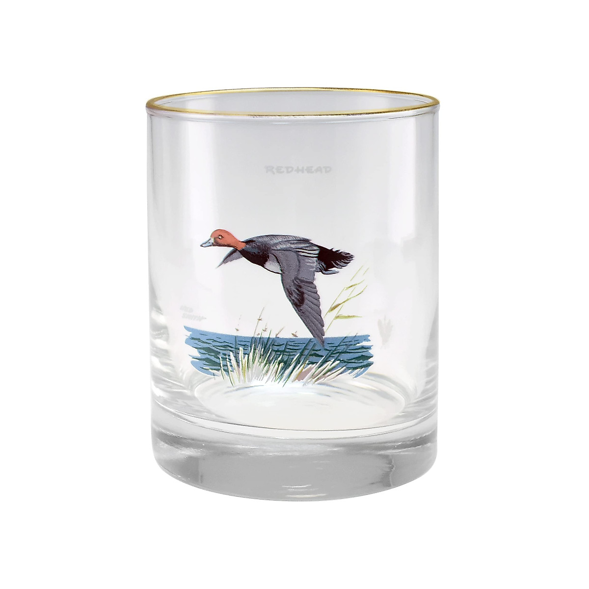 Culver Ned Smith 22k Gold Rim Waterfowl DOF Double Old-Fashioned Glasses, 13.5-Ounce, Assorted Set of 4