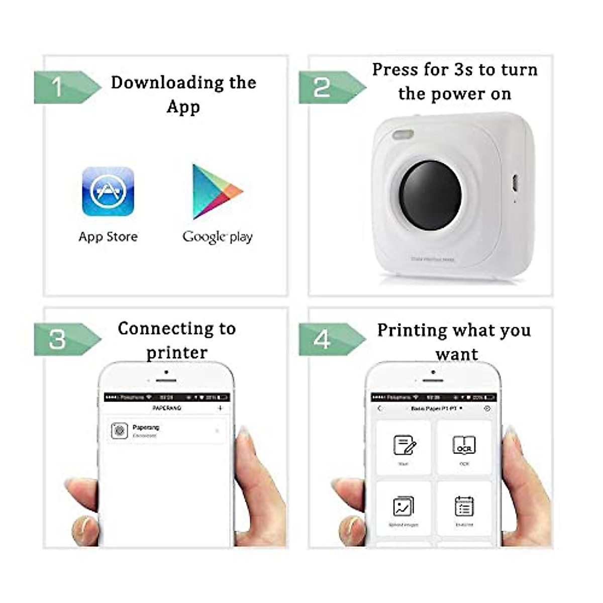 Rano Paperang P1 Small Pocket Thermal Lable Printer Wireless Bluetooth Configuration Inkless Printing (White) , White