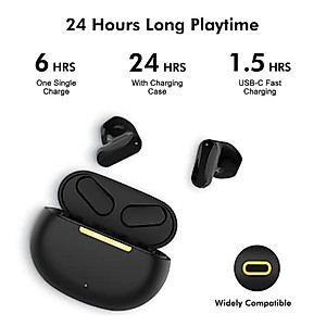EIOSUN Bluetooth 5.3 Wireless Earbuds, Bluetooth Sport Earbuds with 4 Mics Noise Canceling IPX6 Sweatproof 24H Playtime Comfortable Half in-Ear TWS Earbuds Black
