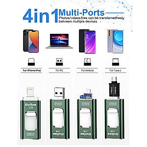 Flash Drive for iPhone 1TB, Gulloe USB Memory Stick Photo Stick External Storage Thumb Drive for iPhone iPad Android Computer (Light Green)
