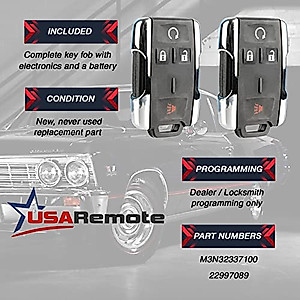 fits Chevy Silverado Colorado/GMC Sierra Canyon Key Fob Keyless Entry Remote Start 2014 2015 2016 2017 (Set of 2) - Chrome