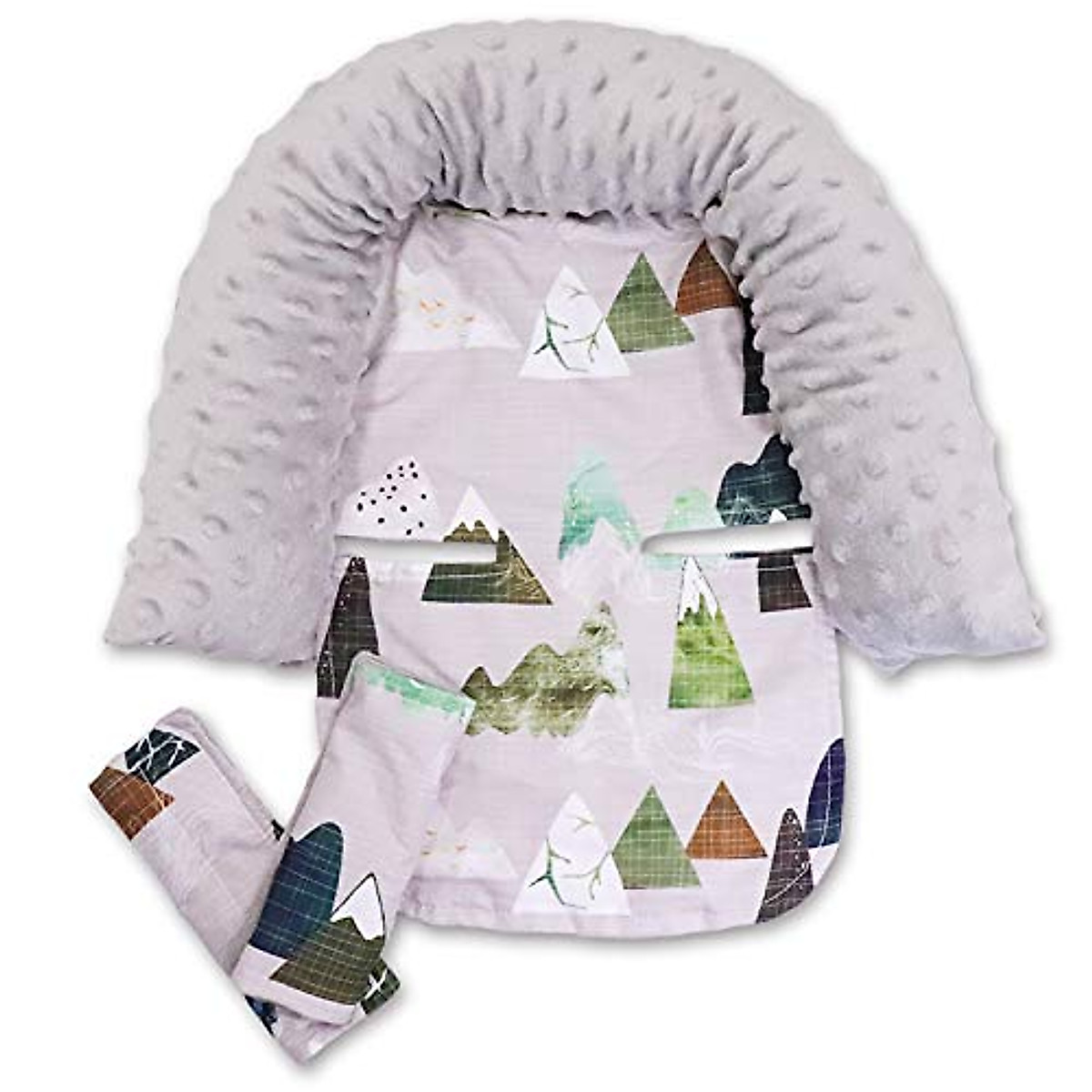 Baby Carseat Headrest and Strap Covers, Minky Adventure Mountain Baby Carseat Head Support & Carseat Neck Cover,Infant Head Support Pillow, Toddler Headrest Cushion Pad for Carseat Strollers Carrier