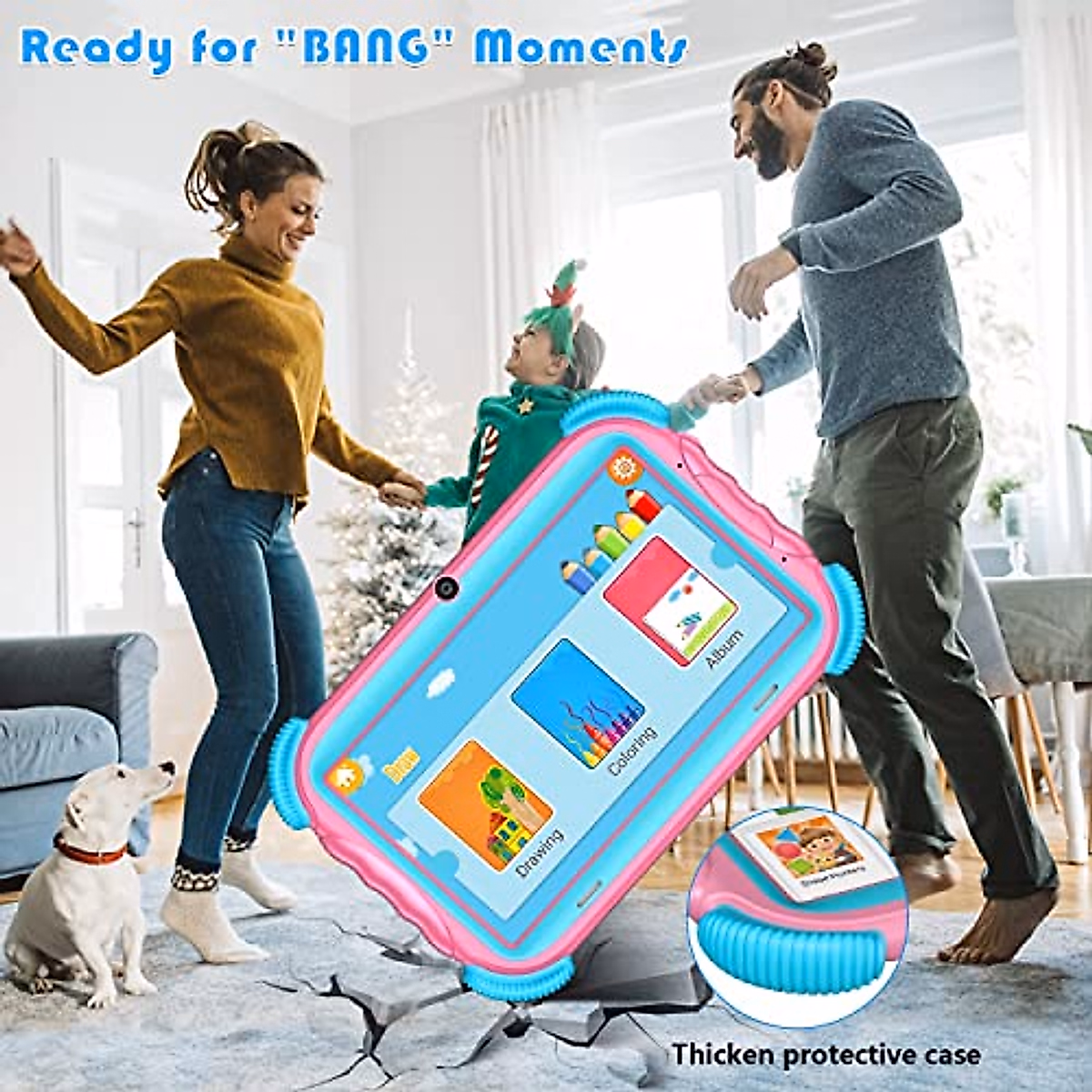 kimlok Kids Tablet 7 inch Toddler HD Touchscreen，2GB+32GB, WiFi, Parental Control APP，Dual Camera, Bluetooth, Friendly Learning Tablets for Kids with Case Included for Boy and Girl