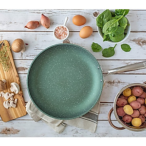 WaxonWare Induction Nonstick Frying Pan Set PFOA Free, Green, 9.5 & 11 Inch Non Stick Skillets, Metal Utensil Safe Emerald Series