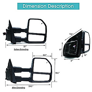 BOOLEE Towing Mirrors fit for 2020 2019 2018 2017 2016 2015 Ford F150 Pickup Truck LED Turn Signal Light Temperature Sensor Heated Defrost Power Adjustable Glass Black Housing 8 Pin Plug