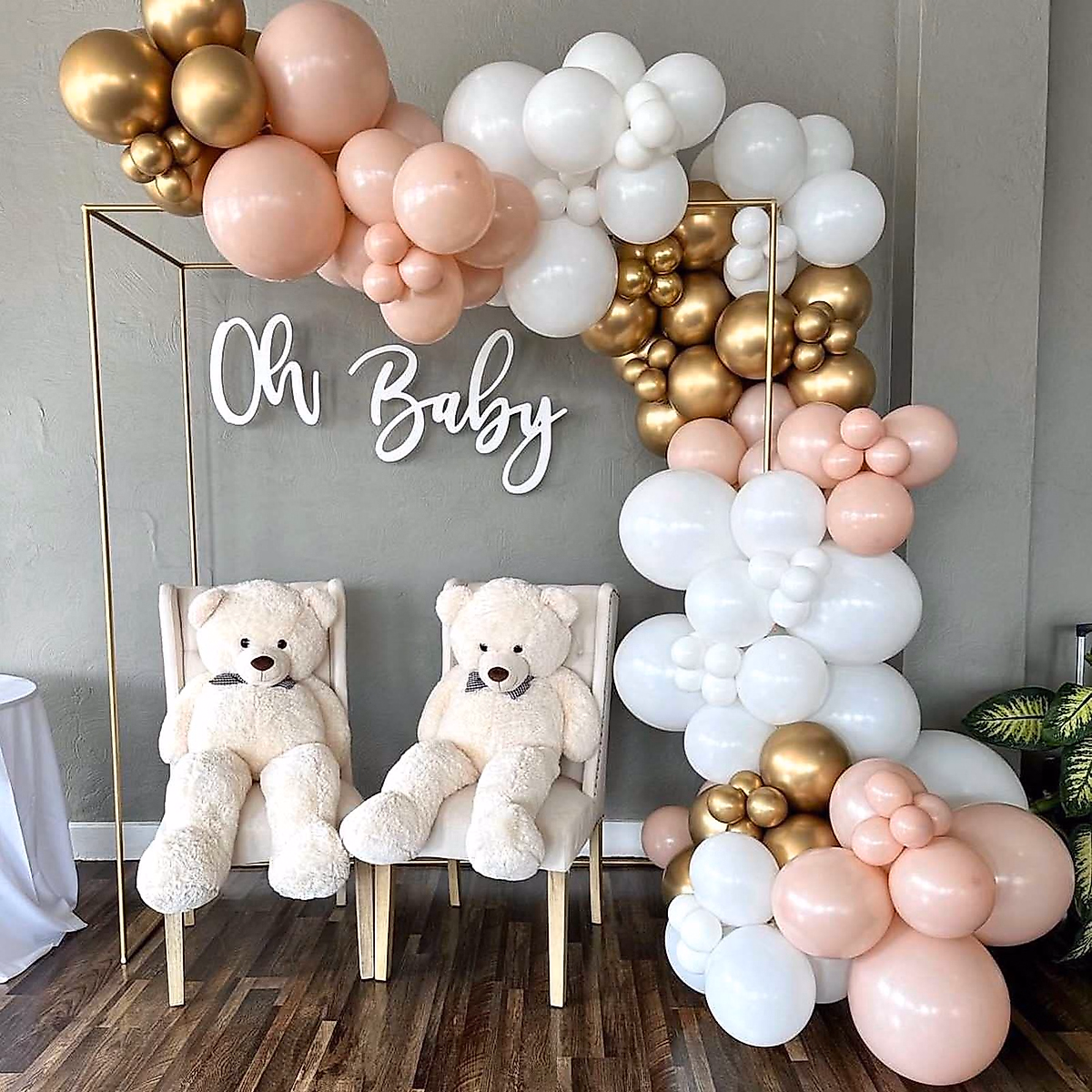 Futureferry Double Stuffed Blush Pink and Sand White Balloon Garland Arch Kit 158Pcs Peach and Metallic Gold Balloon Bobo Clear Balloons for Wedding Baby Shower Anniversary Birthday Decorations