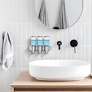 DLBJZQXC 3 in 1 Dispenser for The Shower 500ml*3 Stainless Steel Household Hotel Hotel Manual Press Three Head Dispenser Bathroom Wall Mounted Shampoo