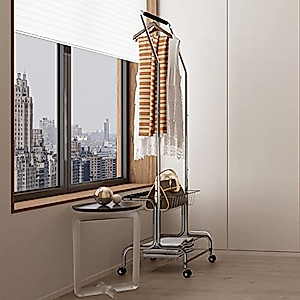 aixsponsa Rolling Clothes Rack with 2 Tier Basket, Freestanding Clothing Racks for Hanging Clothes, Metal Garment Rack with Wheels, Chrome