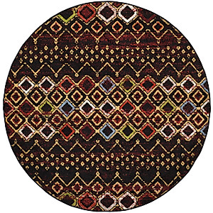 SAFAVIEH Amsterdam Collection 3' Round Black/Multi AMS108P Moroccan Boho Non-Shedding Dining Room Entryway Foyer Living Room Bedroom Area Rug