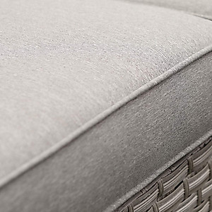 COSIEST Outdoor Furniture Add-on Armless Chair for Expanding Wicker Sectional Sofa Set w Warm Gray Thick Cushions, 1 Floral Fantasy Pillow for Garden, Pool, Backyard